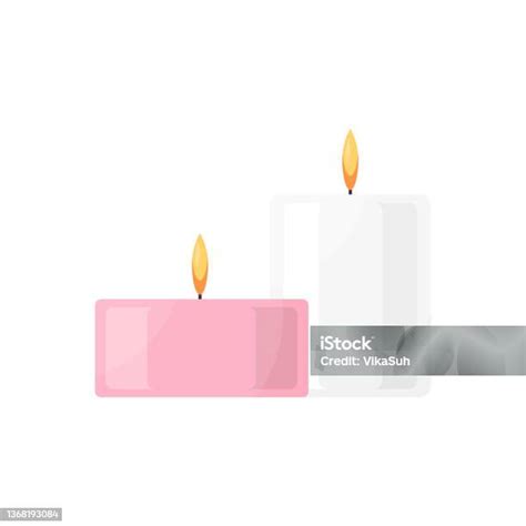 스파 릴렉스 트리트먼트 웰니스 테라피 벡터를 위해 불타는 불꽃이 있는 분홍색과 흰색 아로마 양초 2개 Waxing에 대한 스톡 벡터 아트 및 기타 이미지 Istock