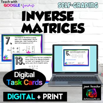 Inverse Matrices Digital And Printable Assignment By Joan Kessler