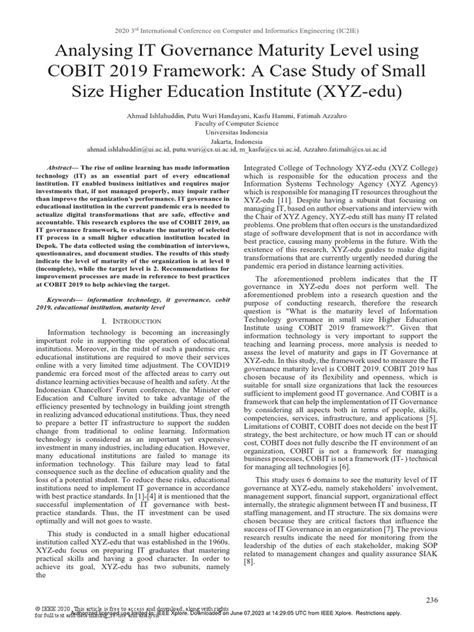 Analysing It Governance Maturity Level Using Cobit 2019 Framework A