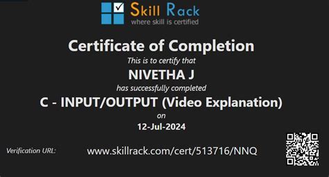 Skillrack Cprogramming Completioncertificate Nivetha J
