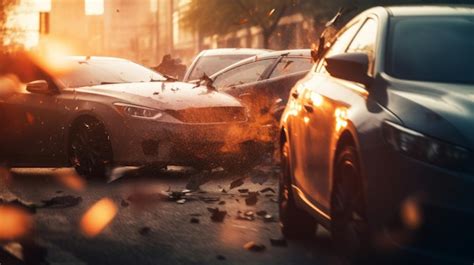 Premium Photo Moment Of Impact Collision Between Two Cars On A City Street
