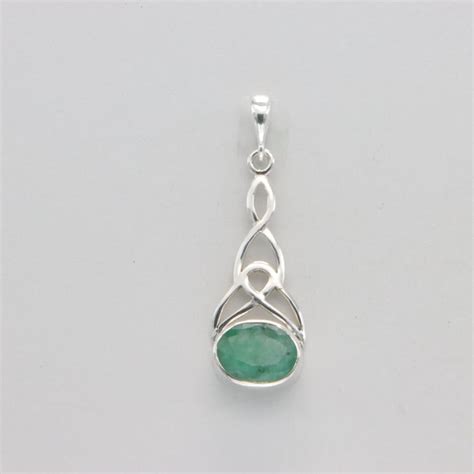 Oval Green Emerald Celtic Dangle Pendant 925 Sterling Silver