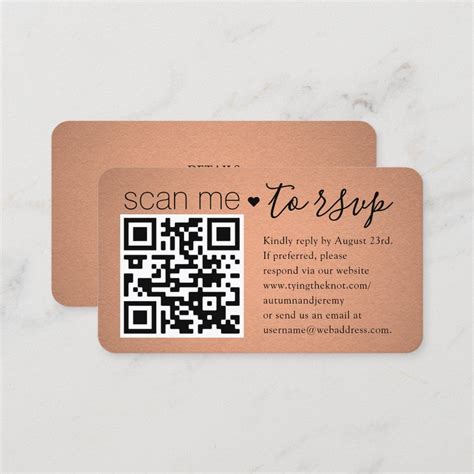 Qr Code Rsvp Wedding Faux Copper Enclosure Card Size 35 X 20