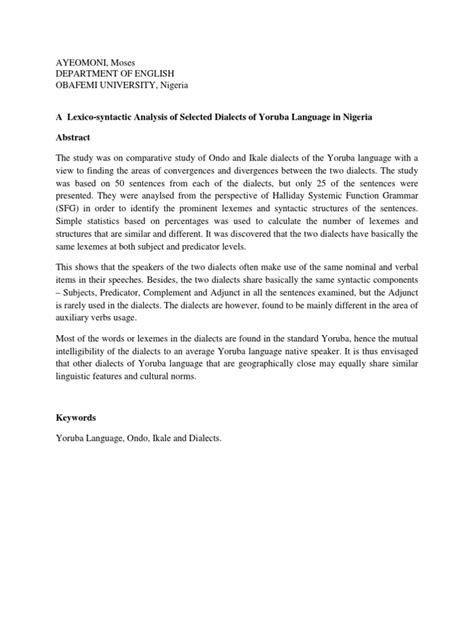 A Lexico Syntactic Analysis Pdf Lexicon Linguistics