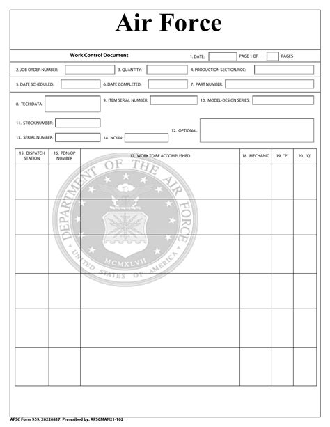 Afsc Form 959 Download Fillable Pdf Or Fill Online Air Force Work