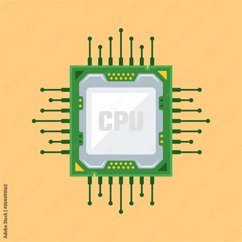 Computer CPU Chip Flat Style Vector Illustration Stock Vector Adobe Stock