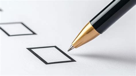 Closeup Of A Pen Poised Above An Empty Checkbox On A Blank Sheet Premium Ai Generated Image