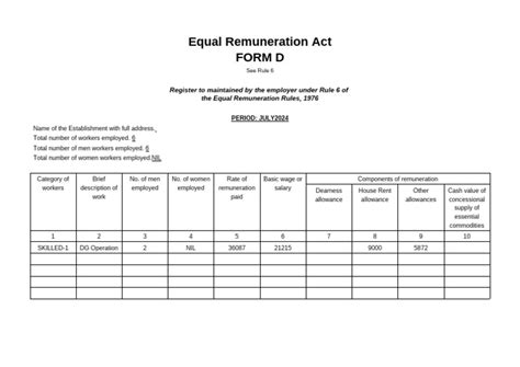 Equal Remuneration Act Form D Pdf