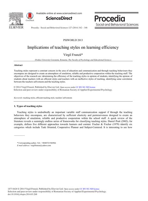 Pdf Implications Of Teaching Styles On Learning Efficiency