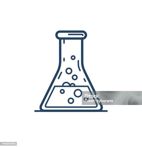 화학 플라스크 벡터 간단한 선형 아이콘 과학 화학 라인 아트 심볼 실험실 연구 화학 공장에 대한 스톡 벡터 아트 및 기타 이미지