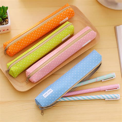 Clearance Deals Amvlyk Long Polka Candy Colored Pencil Case Canvas