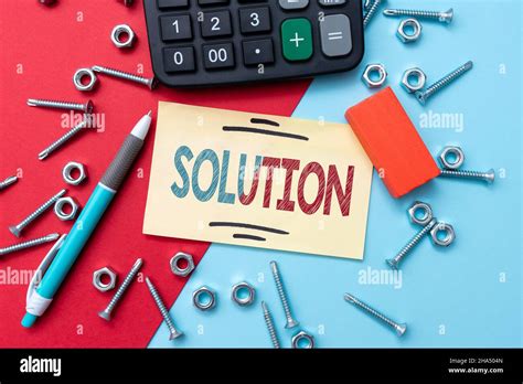 Hand Writing Sign Solution Word For A Means Of Solving A Problem Or Dealing With A Difficult