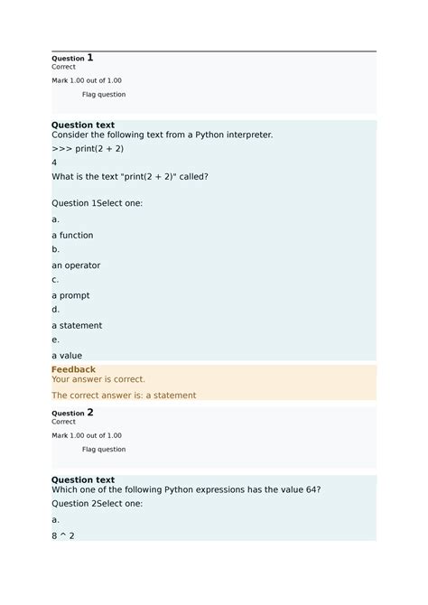 CS Self Quiz Unit Question Correct Mark Out Of Flag Question Question Text