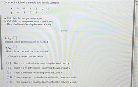 Solved Consider The Following Sample Data For Two Variables
