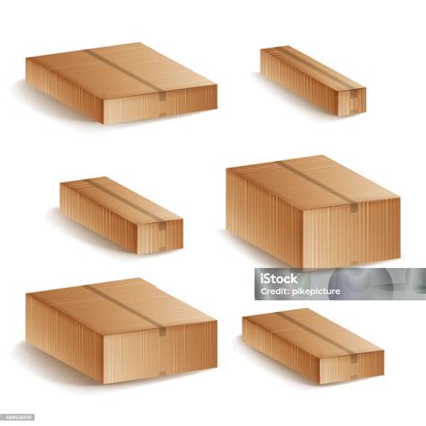현실적인 골 판지 상자 격리 벡터 일러스트 레이 션을 설정합니다 배달이 골 판지 3d 현실 장식 상자 아이콘 격리 설정 종료 3