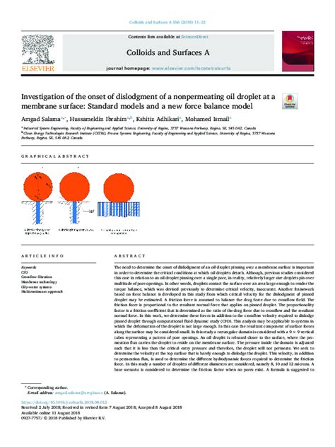 Pdf Investigation Of The Onset Of Dislodgment Of A Nonpermeating Oil