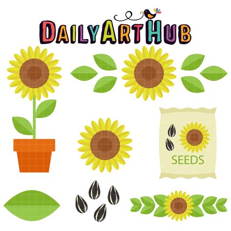 Simple Sunflowers Clip Art Set Daily Art Hub Graphics Alphabets And Svg