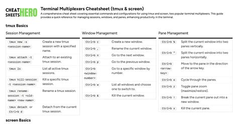Terminal Multiplexers Cheatsheet Tmux And Screen Cheat Sheets Hero