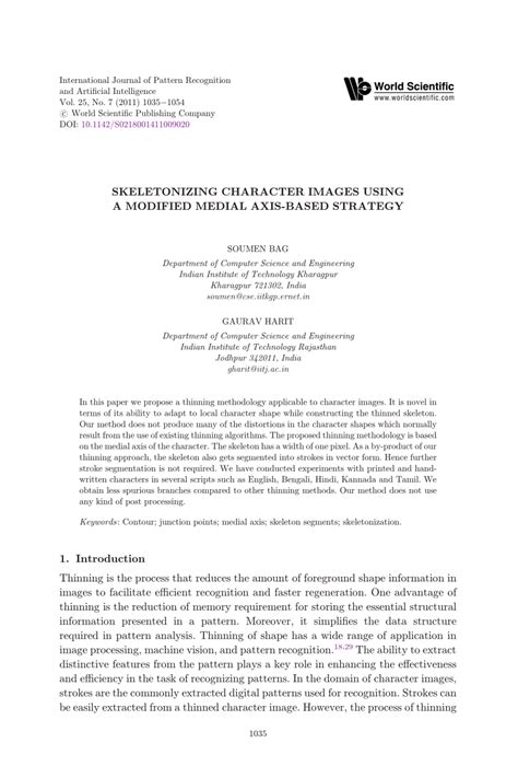 Pdf Skeletonizing Character Images Using A Modified Medial Axis Based