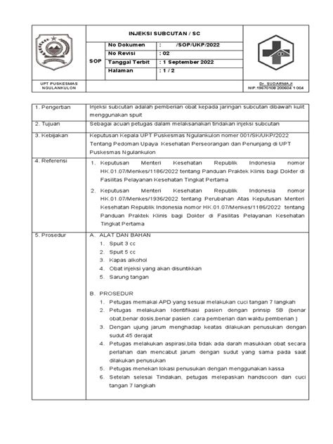 Sop Injeksi Sc 2022 Pdf