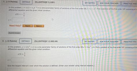 Solved In This Problem Y 1 1 C1ex Is A One Parameter Chegg Com