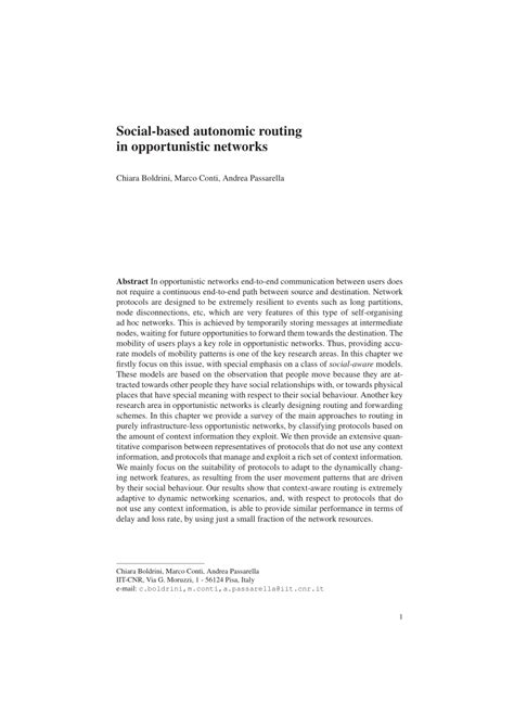 Pdf Social Based Autonomic Routing In Opportunistic Networks