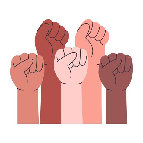 People Of Different Nationalities And Races Raise Up Fists Protest