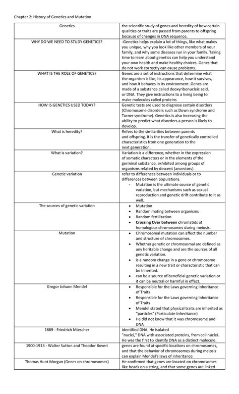 Notes History And Mutation Chapter 2 History Of Genetics And Mutation Genetics The Scientific