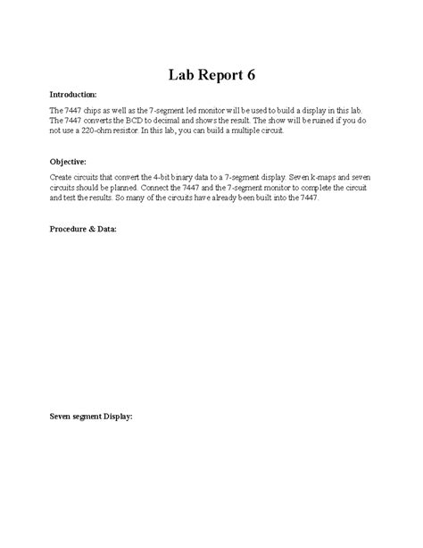 Csci 220 Lab 6 Lab Lab Report 6 Introduction The 7447 Chips As