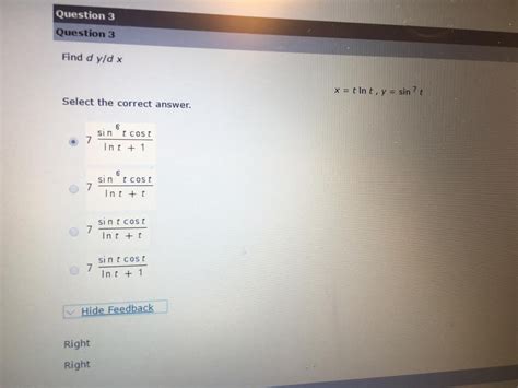 Solved Find D Y D X X T Ln T Y Sin T Select The Chegg Com