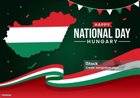 행복 한 헝가리 국경일 벡터 일러스트 레이 션 3 월 15 일 헝가리 국기 플랫 휴일 축하 만화 배경 디자인 Revolution에 대한 스톡 벡터 아트 및 기타 이미지