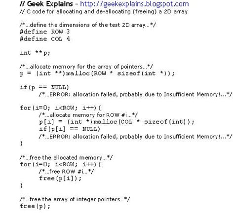 Adobe C Code For Allocating A 2D Or 3D Array Geek Explains Java