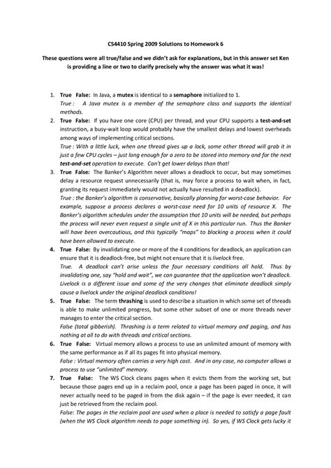 Solutions To Homework 6 Operating Systems Cs 4410 Docsity