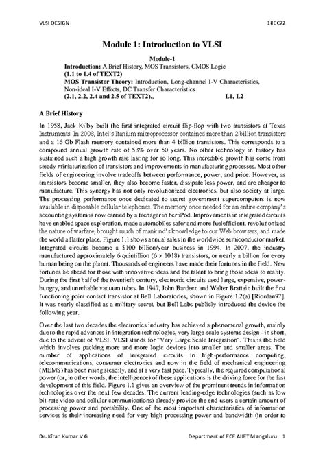 M1vlsi Module 1 Notes Module 1 Introduction To Vlsi A Brief