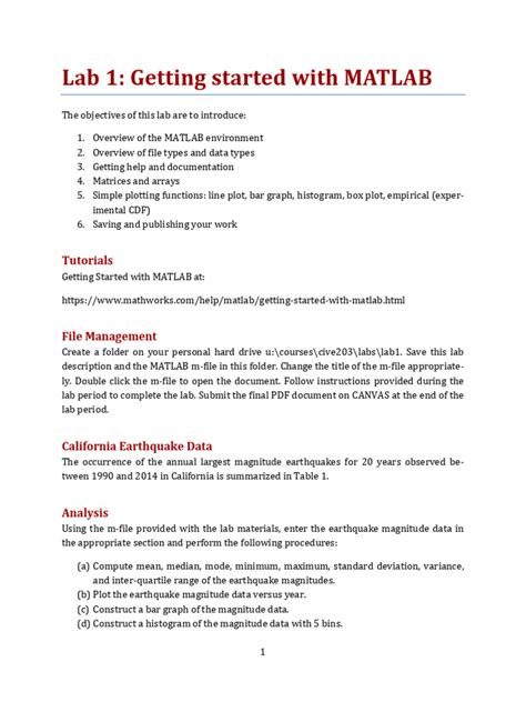 Cive203 Lab1 Getting Started With Matlab Pdf Matlab
