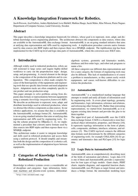 Pdf A Knowledge Integration Framework For Robotics