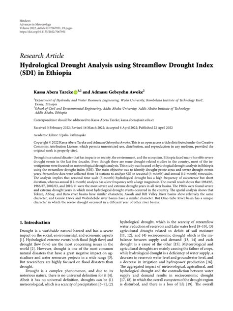 Pdf Hydrological Drought Analysis Using Streamflow Drought Index Sdi In Ethiopia