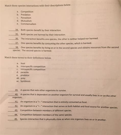 Solved Match These Species Interactions With Their