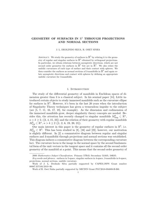 Pdf Geometry Of Surfaces In Mathbb R5 Through Projections And Normal Sections