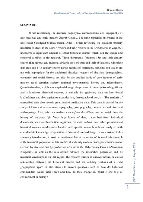 Pdf Phd Thesis Summary Population And Topography Of Susedgrad