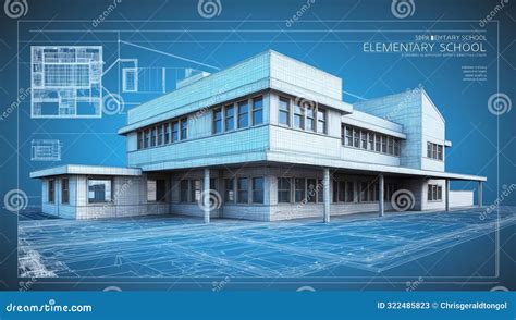 3d Wireframe Render Of A Elementary School Architectur Ai Generated Stock Illustration