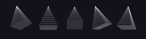 Premium Vector Geometric Pyramids Wireframe Cyberpunk Elements Consisting Of A Grid And Dots