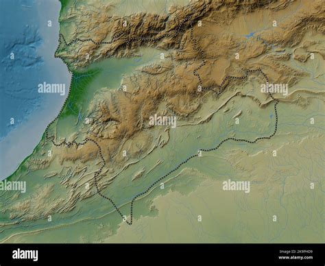 Souss Massa Region Of Morocco Colored Elevation Map With Lakes And