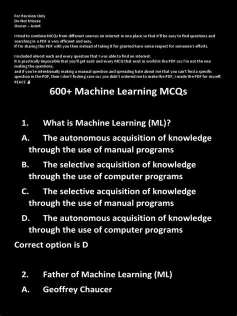 Final 600 Ml Mcq Pdf Artificial Neural Network Bayesian Network