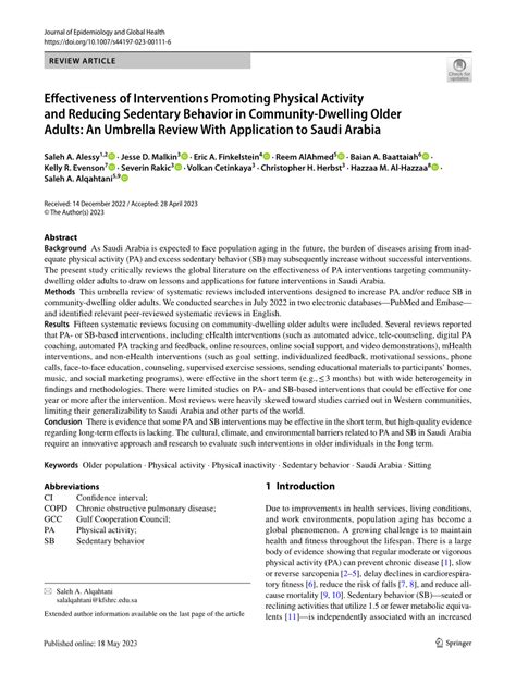 Pdf Effectiveness Of Interventions Promoting Physical Activity And Reducing Sedentary Behavior