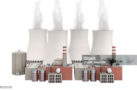 원자력 발전소 흰색 배경에서 격리된 3d 렌더링 연료 및 전력 생산에 대한 스톡 사진 및 기타 이미지 연료 및 전력 생산 흰색 배경 원자력 발전소 Istock