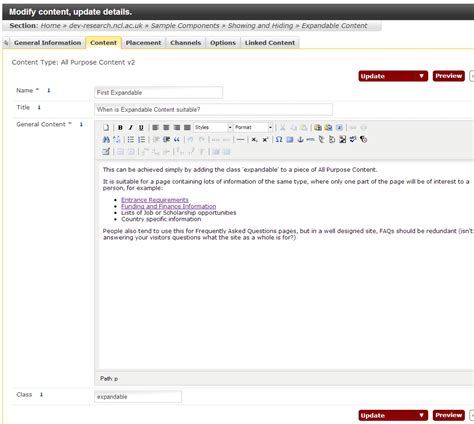Expandable And Tabbed Content Research And Conference Websites Using The T4 Cms