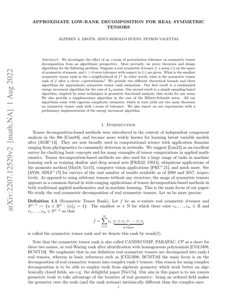 Pdf Approximate Low Rank Decomposition For Real Symmetric Tensors