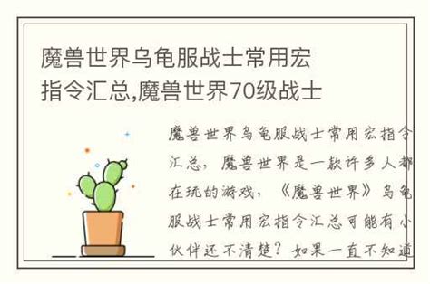 魔兽世界乌龟服战士常用宏指令汇总魔兽世界70级战士宏命令大全 兔宝宝游戏网