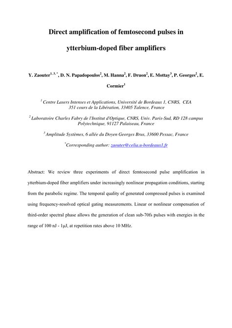 Pdf Direct Amplification Of Femtosecond Pulses In Ytterbium Doped